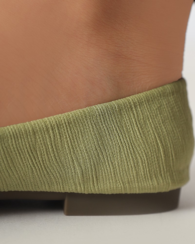 Green Fabric Flat Shoes - Daraghmeh