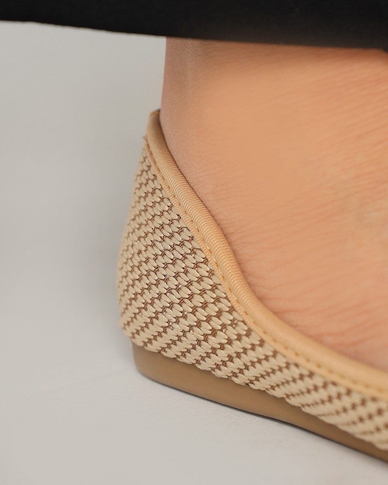 Fabric Flat Ballerina Shoes In Apricot Color - Daraghmeh