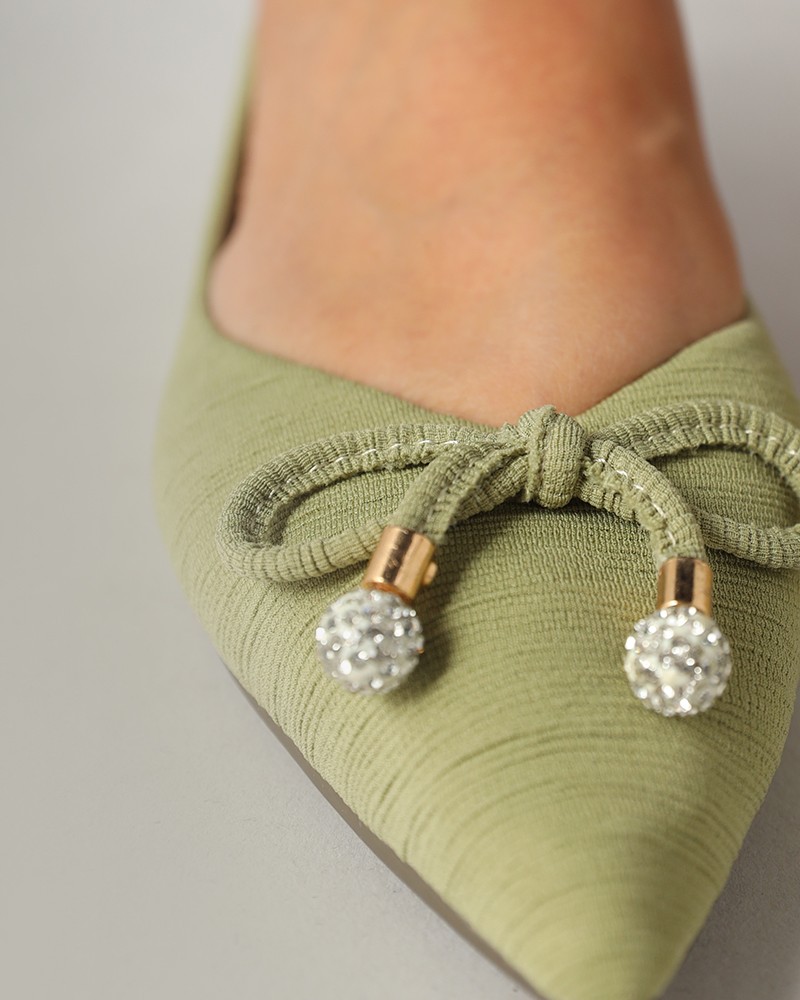 Green Fabric Flat Shoes - Daraghmeh
