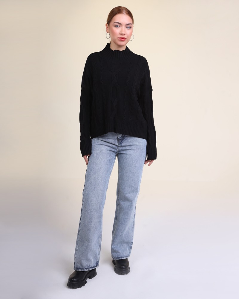 Women’s Cable Knit High Neck Blouse - Daraghmeh